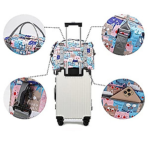 NRW Travel Duffle Bag Weekender Overnight Gym Tote with Dry and Wet Separated Pocket for Women Girls Shoulder Bag Workout Water Resistant (cute dinosaurs) (023)