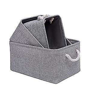 CREADARD Fabric Storage Basket, Foldable Linen Storage Box for Nursery and Home, Collapsible Canvas Shelf Basket for Wardrobe or Bedroom, Grey