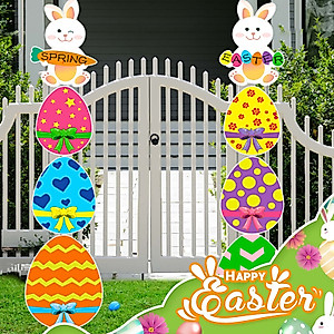 59.5 inch Easter Decorations Outdoor Easter Egg and Bunny Yard Signs Spring Easter Signs with Metal Stakes Easter Lawn Sign Decor for Easter Party Garden Patio