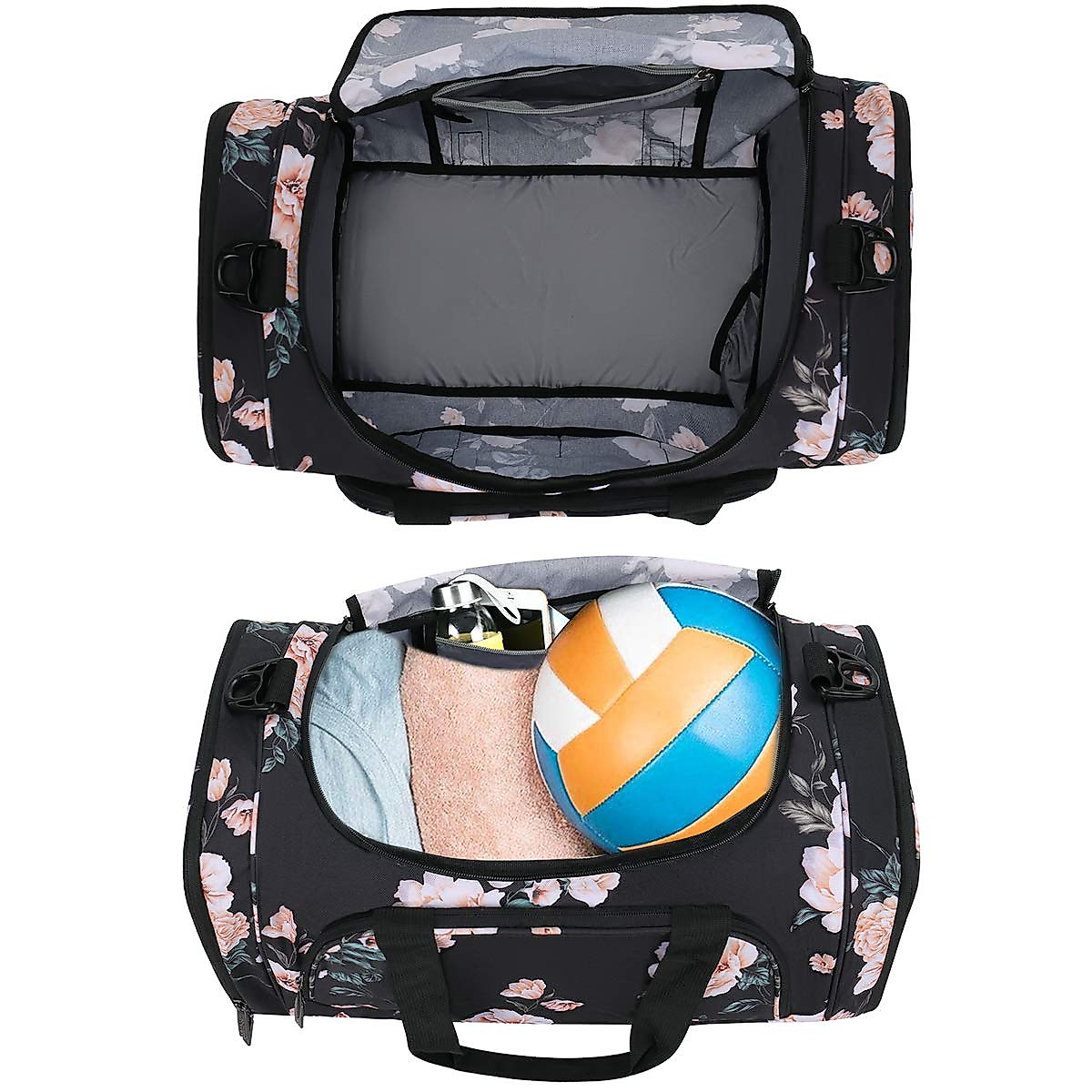 MOSISO Sports Duffel Peony Gym Bag with Shoe Compartment for Men/Women Dance Travel Weekender, Black