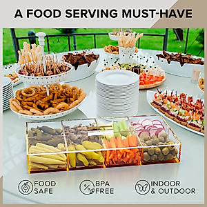 Snack Serving Tray Gift Box - Empty Divided Appetizer Serving Tray Set with Lid, Sectional Nuts & Dry Fruit Tray, Candy Dish, Veggie Serving Platter, Acrylic Clear & Gold, 8 Compartments, by Elavain