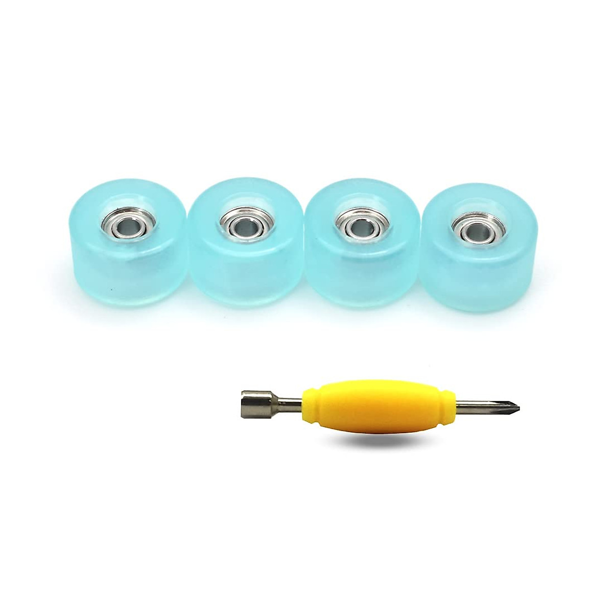 SAIKOOWA 4pcs Apex 68D Urethane Fingerboard Wheels,7.5mm Diameter -ABEC-9 Ultra Spin Chrome Steel Bearings with 1pcs Fingerboard Tool (Transparent Blue)