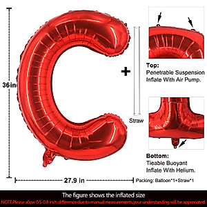Lovoir 40 Inch Large Red Letter C Balloons Big Size Jumbo Mylar Foil Helium Balloon for Birthday Party Celebration Decorations Alphabet Red C