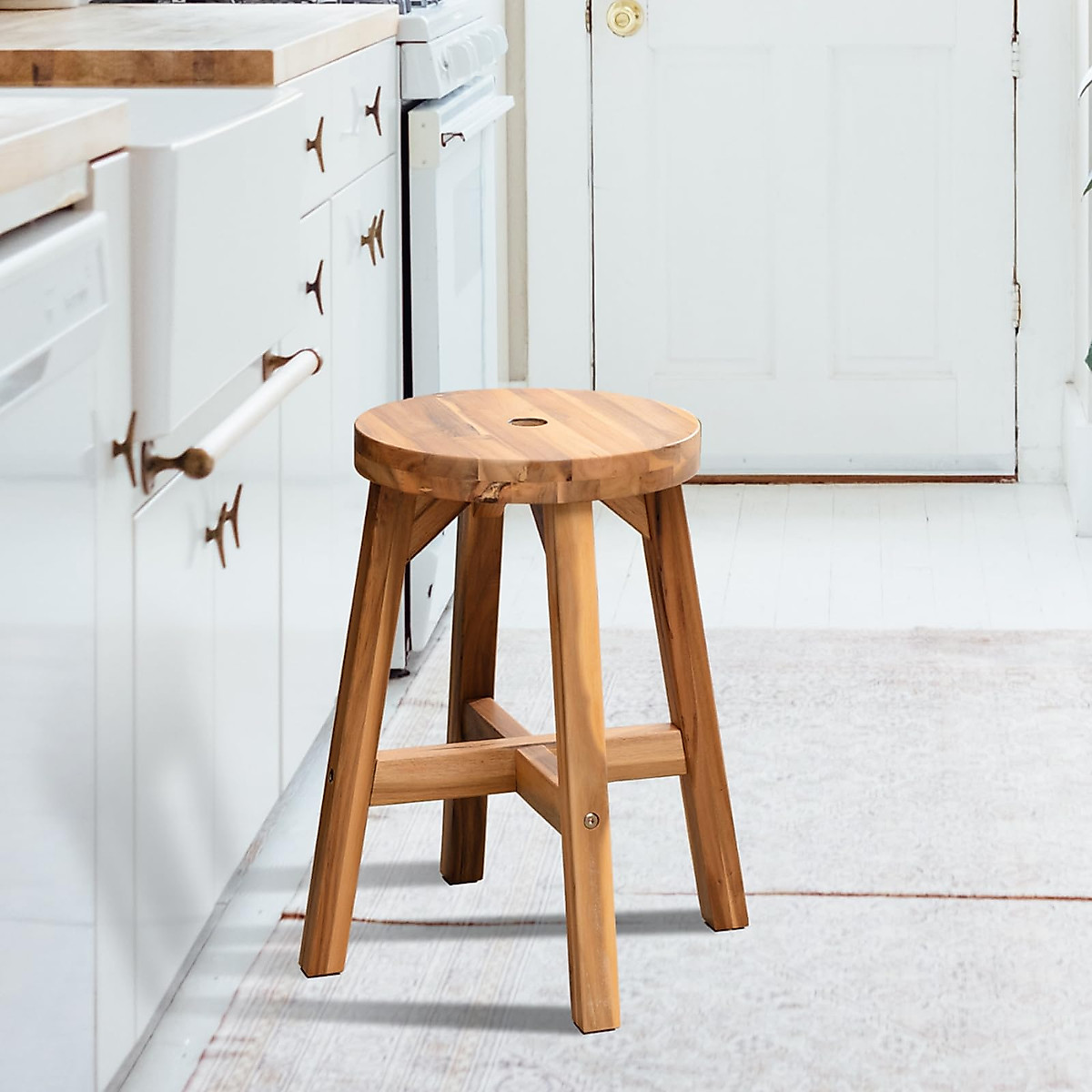 Tomile Acacia Wood Stool Round Top Chairs Best Ideas End Tables for Sofas Sub-Stool for Living Room Bedside Strong Weight Capacity Upto 350 LBS, Natural Color