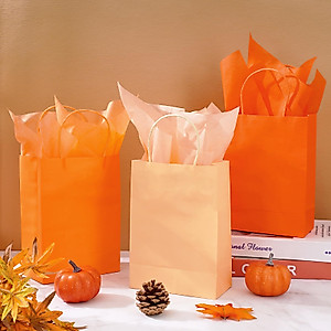 Whaline Orange Party Favor Bags 24Pcs Paper Gift Bags with Handles Grocery Shopping Treat Bags 30Pcs Wrapping Packaging Tissue Papers for DIY Art Craft Holiday Wedding Birthday Party Decorations