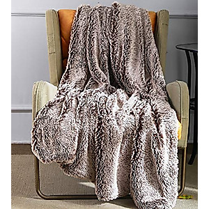 MOONLINE Super Soft Two Tone Faux Fur Throw Blanket, Decorative Fuzzy Warm Cozy Rabbit Fur Throws for Sofa, Couch, Chair, Coffee Brownor (Brown, 50x60)