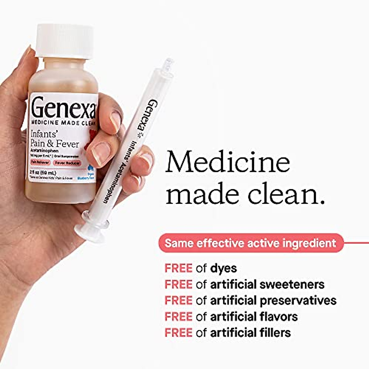 Genexa Infants’ Acetaminophen Oral Suspension | for Babies | Temporarily Relieves Pain and Fever Symptoms | 160 mg per 5 mL | Organic Blueberry Flavor | 2 Fluid Ounces