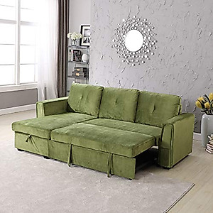 Legend Furniture Velvet Chaise Storage Reversible Sofa Bed Sleeper Sectional, Green