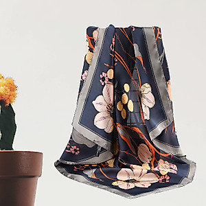 CHLINS 27 Inches Silk Feeling Square Head Scarf - 4 Pcs Satin Square Head Scarves for Women Hair Bandanas Head Kerchief Sleeping Wrap Neckerchief(Floral(White+Yellow+Black+Pink))