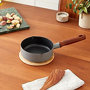 GreenPan Mayflower Pro Hard Anodized Healthy Ceramic Nonstick, 1QT Saucepan Pot, Vintage Wood Handle, PFAS-Free, Induction, Charcoal Gray