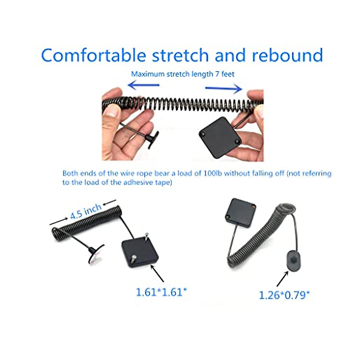 LORADAR 7ft Retractable Cable Lock with Double Sided Adhesive for Gaming Controller, Tablets, Mobile Phones Other Hardware Showroom and Controller, TV, DVD Remote Control Tether… (Black 10PACK)