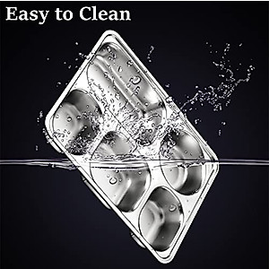 Tebery 3 Pack Stainless Steel Rectangular Divided Plates Tray, 5 Sections Dinner Plates for Adults,Kids, Picky Eaters, Campers, and Portion Control