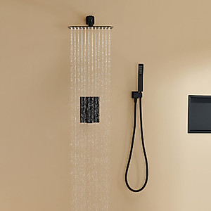 Artiqua Rain Shower System 12 Inches Shower Combo Set Black Wall Mount Faucet Bathroom Faucets with Rainfall Shower Head and Hand Shower
