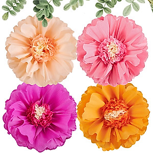 SUNBEAUTY 4 PCS 20" Hot Pink Orange Party Decorations Giant Paper Flowers Tissue Paper Flowers Paper Flowers Decorations Spring Party Decorations Flower Birthday Party Decorations
