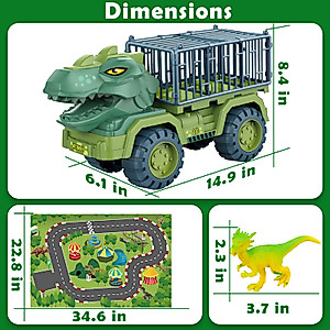 Niwoed Dinosaur Transport Truck Playset, Large Size Tyrannosaurus Vehicle Carrier Car Toys for 3 4 5 6 7 8 9 10 Years Old Boys Girls Kids Gifts, Monster Truck with 12 Dino Figures & Play Mat