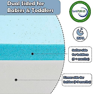 Home4me Pack and Play Mattress,38"x26"x3"Portable Mini Crib Mattress, Dual Sided (Firm & Soft) Memory Foam Playpen Mattress with Washable Cover Memory Foam Waterproof Crib Mattress Topper