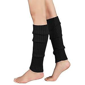 American Trends Leg Warmers for Women Girls 80s Ribbed Leg Warmer for Neon Party Knitted Fall Winter Sports Socks 2pack(Black+White)