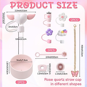 XLSXEXCL 18 Pcs Rose Quartz Cup Accessories for Stanley,Including 9 Pcs Silicone Spill Stopper for Stanley,5 Pcs Straw Cover Cap for Stanley,2 Pcs Charms and Bottom Protector for Stanley Cup 30&40Oz