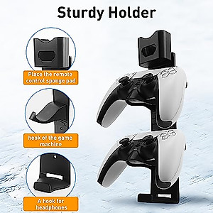 GOODITOUR Wall Mount Stand Compatible with Playstation 5, Controller Holder,  Wall Mount Kit Including 2 Accessory Holders for Remote Controller&Headphone Set