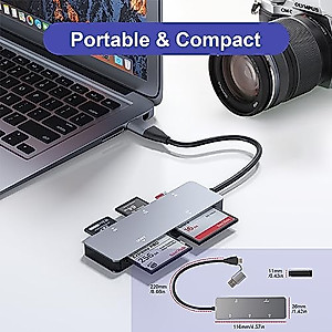 CFast Card Reader, USB 3.0 USB C CFast 2.0 Card Reader, 5Gbps Aluminum CFast Memory Card Adapter for SanDisk, Lexar, Transcend, Sony Card, Read 5 Cards Simultaneously for CFast/CF/SD/TF/XD Card