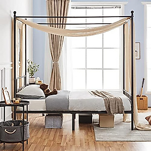 Yaheetech Metal Canopy Platform Bed Frame Four-Poster Canopied Bed Mattress Foundation with Headboard and Footboard Sturdy Slatted Structure No Box Spring Needed Easy Assembly Twin Black