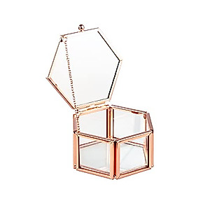 Feyarl Jewelry Trinket Glass Box Ornate Ring Earring Box Preserved Flower Glass Box Organizer Decorative Box Storage (Rose Gold)