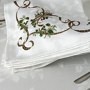 Benson Mills Merry Ribbons Engineered Printed Jacquard Fabric Cloth Napkins, for Christmas, Winter, and Holiday Tablecloths (19" x 19" Napkins Set of 4, Merry Ribbons)