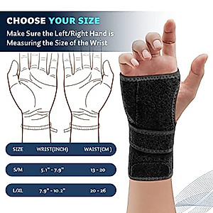 YAHA Wrist Brace for Carpal Tunnel, Adjustable Wrist Support Brace Splint with 2 Stays for Women Men Working Out Day&Night, Hand Support for Tendonitis, Right,S/M
