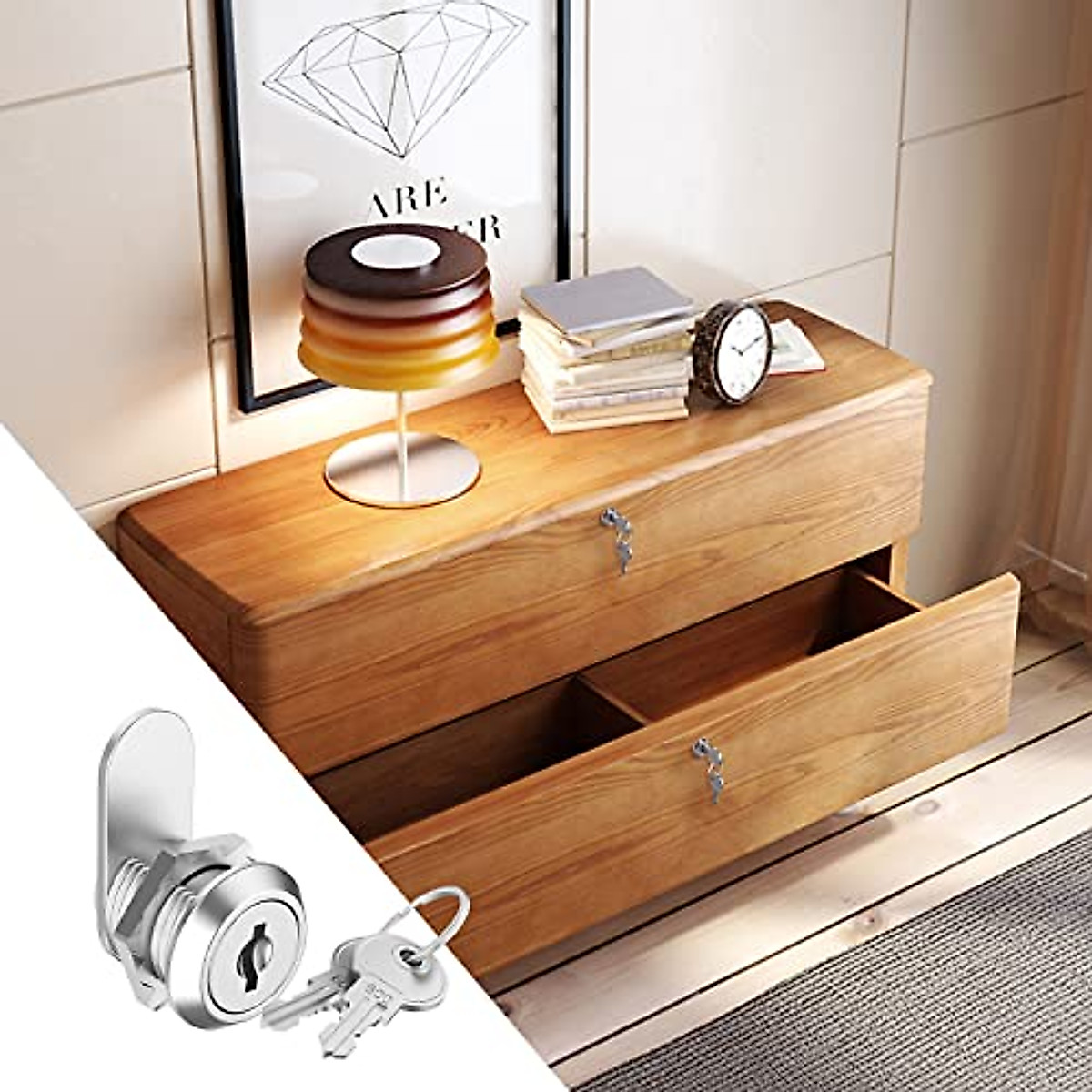 Hecfu 1 Pack Cabinet Locks with Keys, 5/8" Cam Lock keyed Alike, Secure Drawer File Cabinet Mailbox Lock Replacement RV Storage Locks, Zinc Alloy