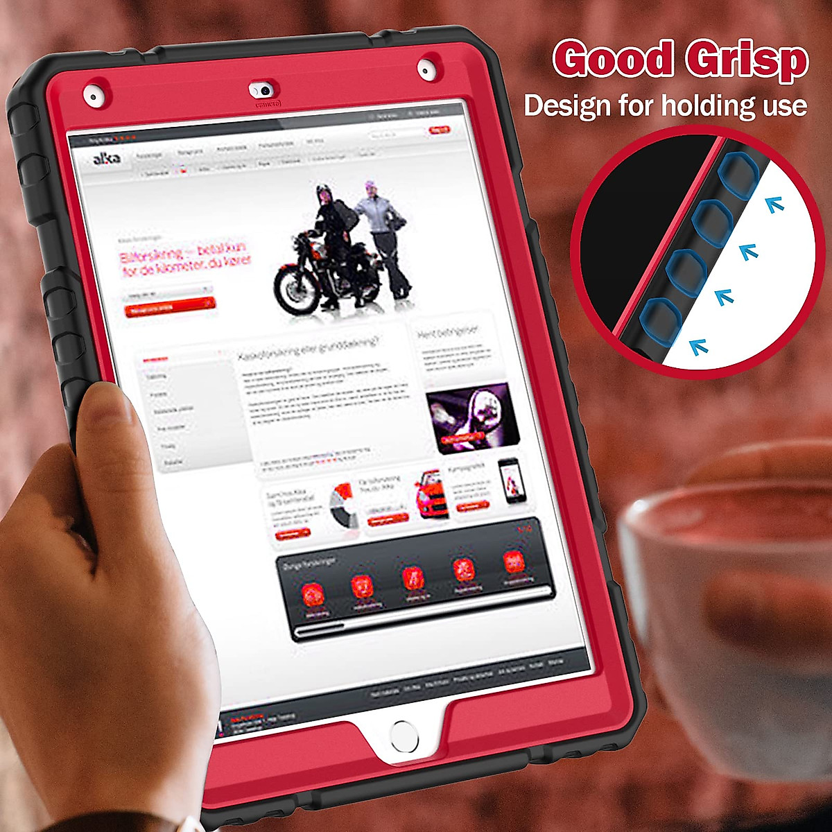 ZoneFoker Case for iPad 9th/8th/7th Generation 2021/2020/2019(10.2 inch), Heavy Duty Military Grade Shockproof Rugged Protective 10.2" Cover with Built-in Stand for iPad 9 8 7 Gen (Black+Red)