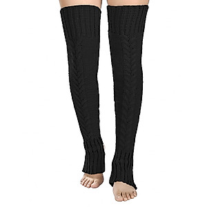 Women's Cable Knitted Thigh high Leg Warmers Extra Long Stirrup Over Knee High Warm Footless Socks Stockings