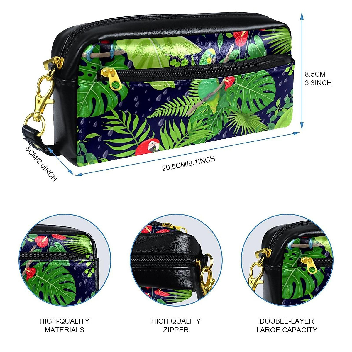 TBOUOBT Cosmetic Travel Bags, Makeup Case, Makeup Bag for Toiletries, Tropical Jungle Parrot Monstera Leaves