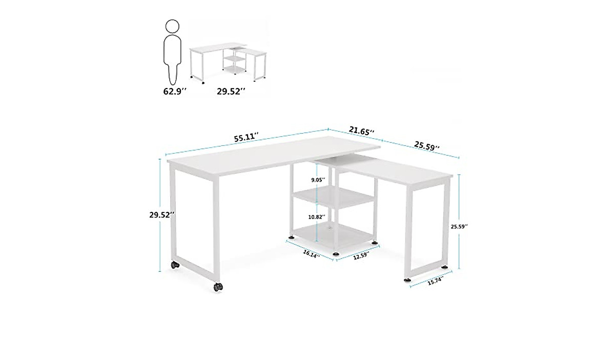 TRIBESIGNS 55" Rotating L-Shaped Office Desk