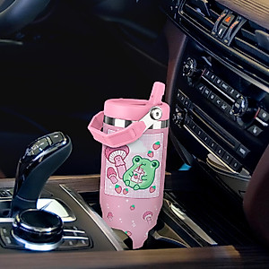 Unyopsa Frog Tumbler with Lid and Straw 30oz Flip Straw Mushroom Tumbler Glass Insulated Cute Frog Travel Mug with Handle Frog Gifts for Women