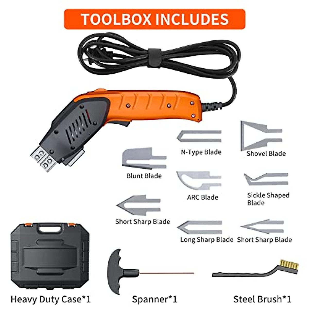 RONGTER Electric Hot Knife Air-cooled Rope Fabric Foam Cutter with 8 Blades Hot Knife, Foam Cutter Cutting Tool for Cloth Ropes Belts Net Tube Foam Board Kt Board Leather Canvas