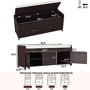 HOMEFORT 41.3" Shoe Bench with Lift Top Storage, Entryway Storage Bench with Cushioned Seat, Wooden End of Bed Bench, Shoe Cabinet Bench with Hidden Storage Space, for Bedroom, Hallway(Espresso)
