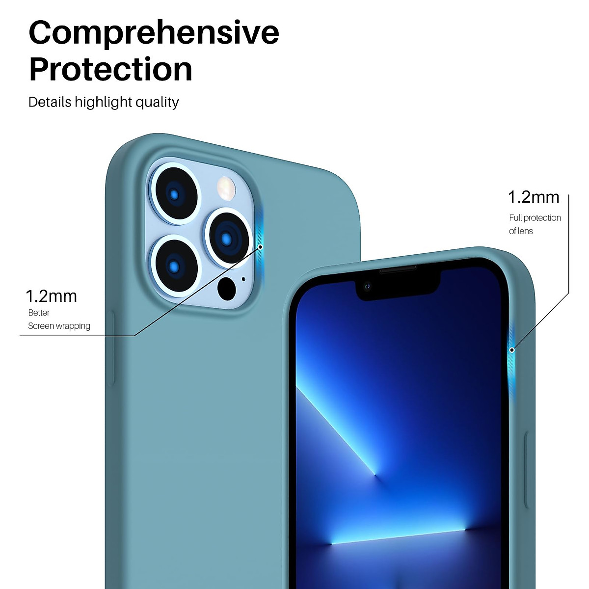 ORNARTO Compatible with iPhone 13 Pro Max Case 6.7", Slim Liquid Silicone 3 Layers Full Covered Soft Gel Rubber Case Cover 6.7 inch-Cactus