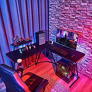 LAZYLAND L Shaped Gaming Desk, 50" Home Office Desk, Office Writing Workstation with Headphone Stand and Cup Holder for Game Player,Office Worker