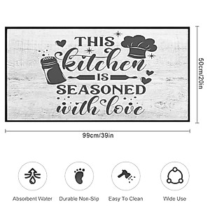 Kitchen Rugs This Kitchen is Seasoned with Love Non-Slip Soft Kitchen Mats Funny Kitchen Quotes Bath Rug Runner Doormats Carpet for Home Decor, 39" X 20"
