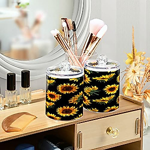 Kigai Sunflower Qtip Holder - 14OZ Clear Plastic Apothecary Jars Bathroom Canister Dispenser Organizer Vanity Storage Jar with Lid for Cotton Ball, Cotton Swab, Floss (2PACK)