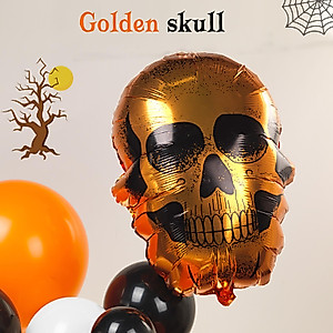 Fall Halloween Balloon Garland Kit 122Pcs Orange Sand White Black Grey with Skull Pumpkin monster Star mylar foil Balloons Arch Party Decoration for Birthday Party and Baby Shower