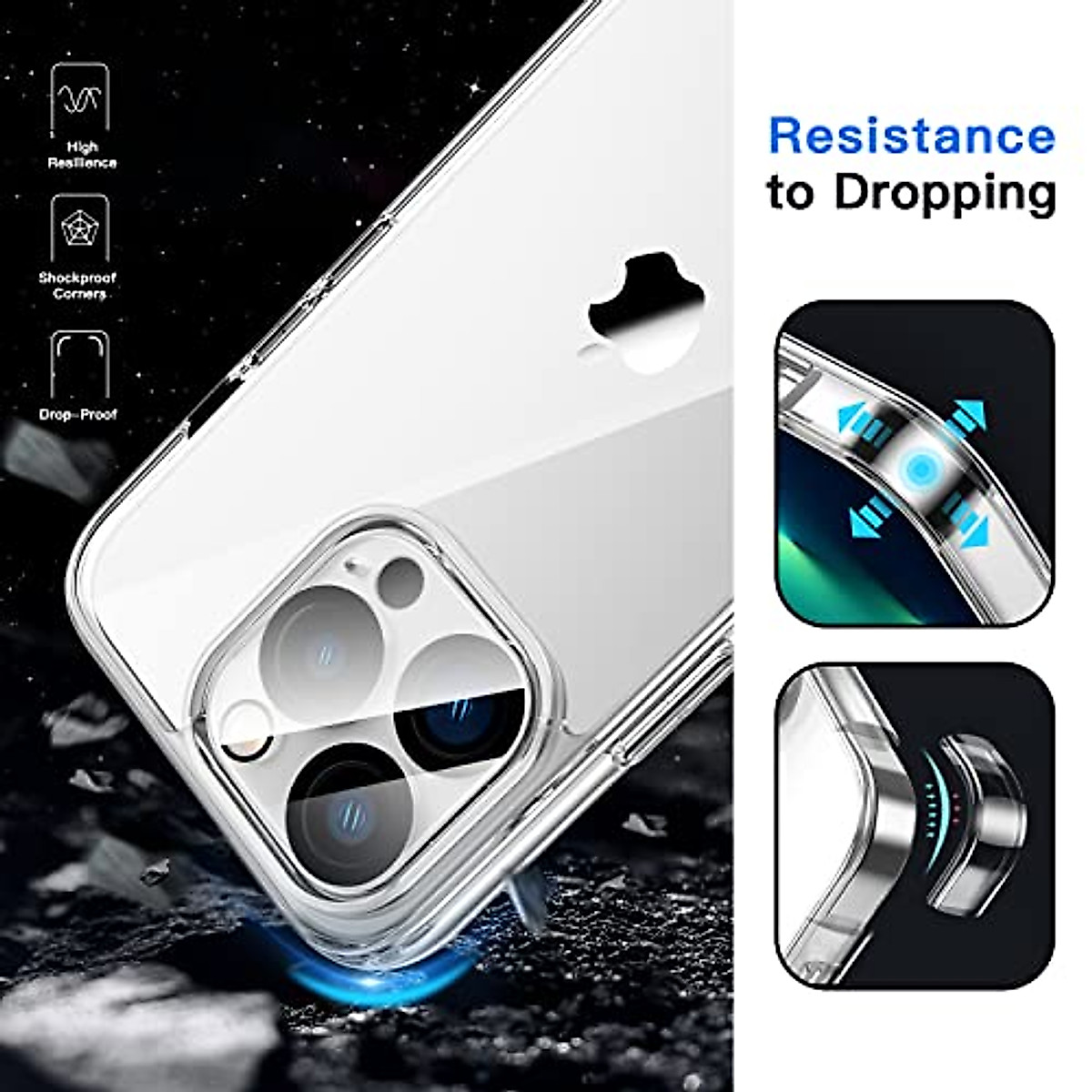 JETech 3 in 1 Case for iPhone 13 Pro 6.1-Inch, with 2-Pack Screen Protector and 2-Pack Camera Lens Protector, Non-Yellowing Shockproof Bumper Phone Cover, Full Coverage Tempered Glass Film (Clear)