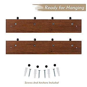 DOKEHOM [2 Pack 4-Black Hooks on Walnut Color Board Wall Mounted Coat Hook Rack Hanger
