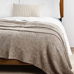 Nate Home by Nate Berkus Lightweight 100% Cotton Basket Weave Two-Tone Blanket | Breathable, All-Season Throw, Decoration for Bedding from mDesign - Full/Queen, Sandstone (Taupe)