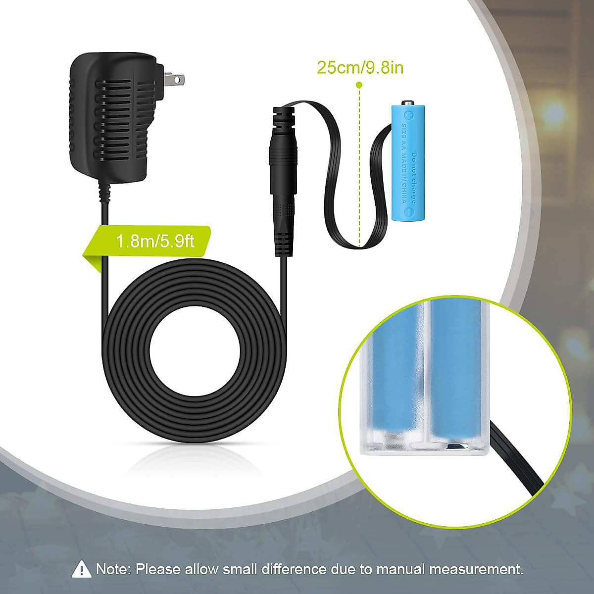 Lenink AC Power Supply Adapter for AA Battery, Replace 2 AA Battery for Pumpkin Lantern, LED Light, Thermostat, Table Lamp, Motion Sensor Trash Can (Black)