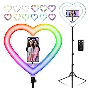 Dixie & Charli 13" Heart Shaped Color LED Ring Light Cell Phone Holder with 63" Tripod Stand and Wireless Remote