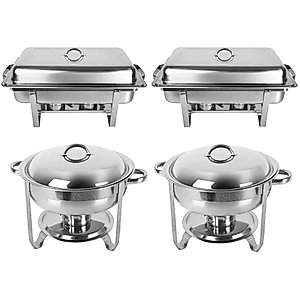ROVSUN Chafing Dish Buffet Set,2 Round + 2 Rectangular Stainless Steel Chaffing Dishes Silver,Catering Warmer Set Food Warmer with Thick Stand Frame,Food Pans for Dinner Parties Buffets