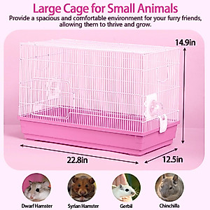 kathson Hamster Cages and Habitats Large Gerbil Cage with Accessories Hut Exercise Wheel Water Bottle Bowl Bathtub Small Animal Basic Cage for Syrian Hamster，3- Levels，22" L x 12.5" W x 14" H，Pink