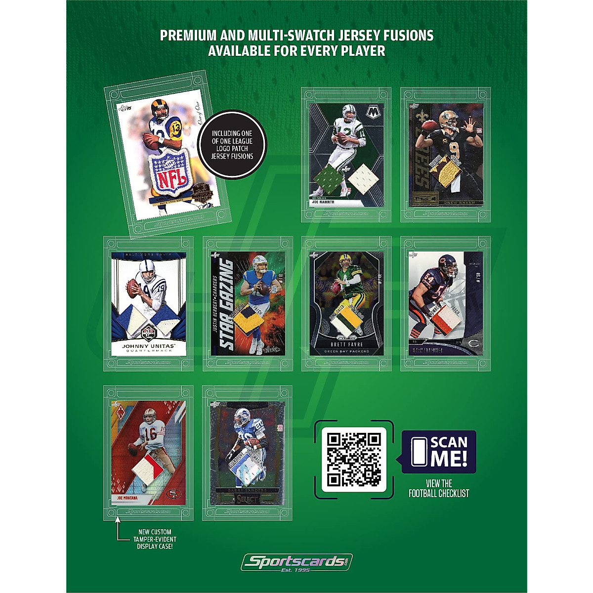 2022 Sportscards Jersey Fusion Football Edition Hobby Box - 1 Original Trading Card with an Authentic Player Worn Swatch or Patch