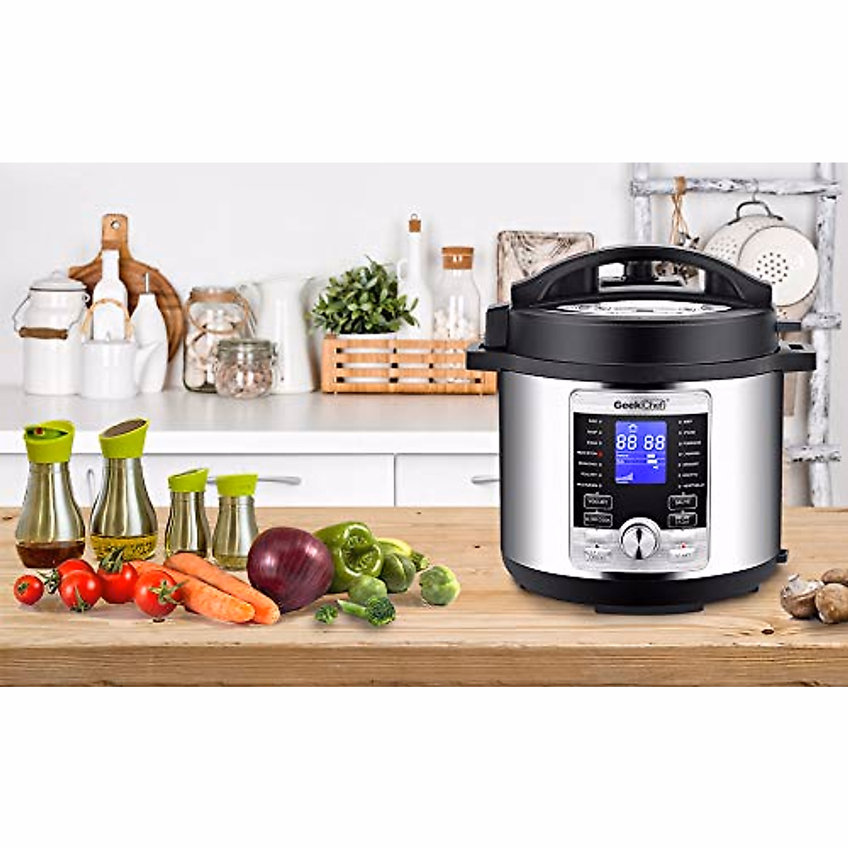 Geek Chef 6 Qt 17-in-1 Multi-Use Electric Pressure Cooker Stainless Steel Inner Pot Programmable LCD Display Digital Slow Cooker, Rice Cooker, Yogurt Maker, Egg Cooker, Sauté, Steamer, Warmer